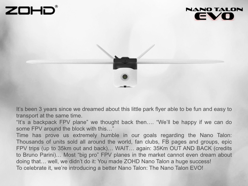 ZOHD Nano Talon EVO FPV Fixed Wing RC Airplane PNP W/O FPV System