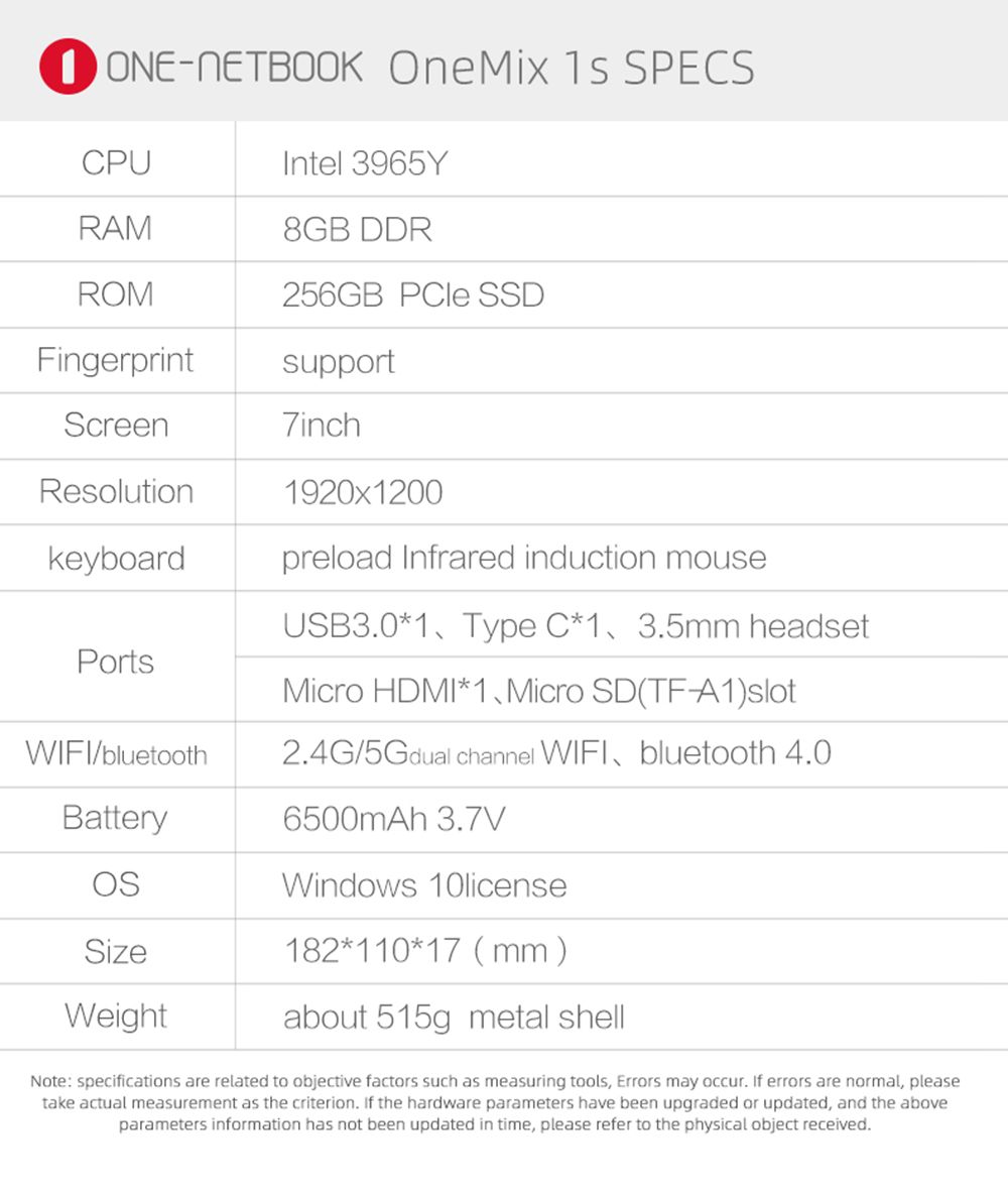 One Netbook One Mix 1S Laptop Celeron 3965y 8GB 256GB Silver