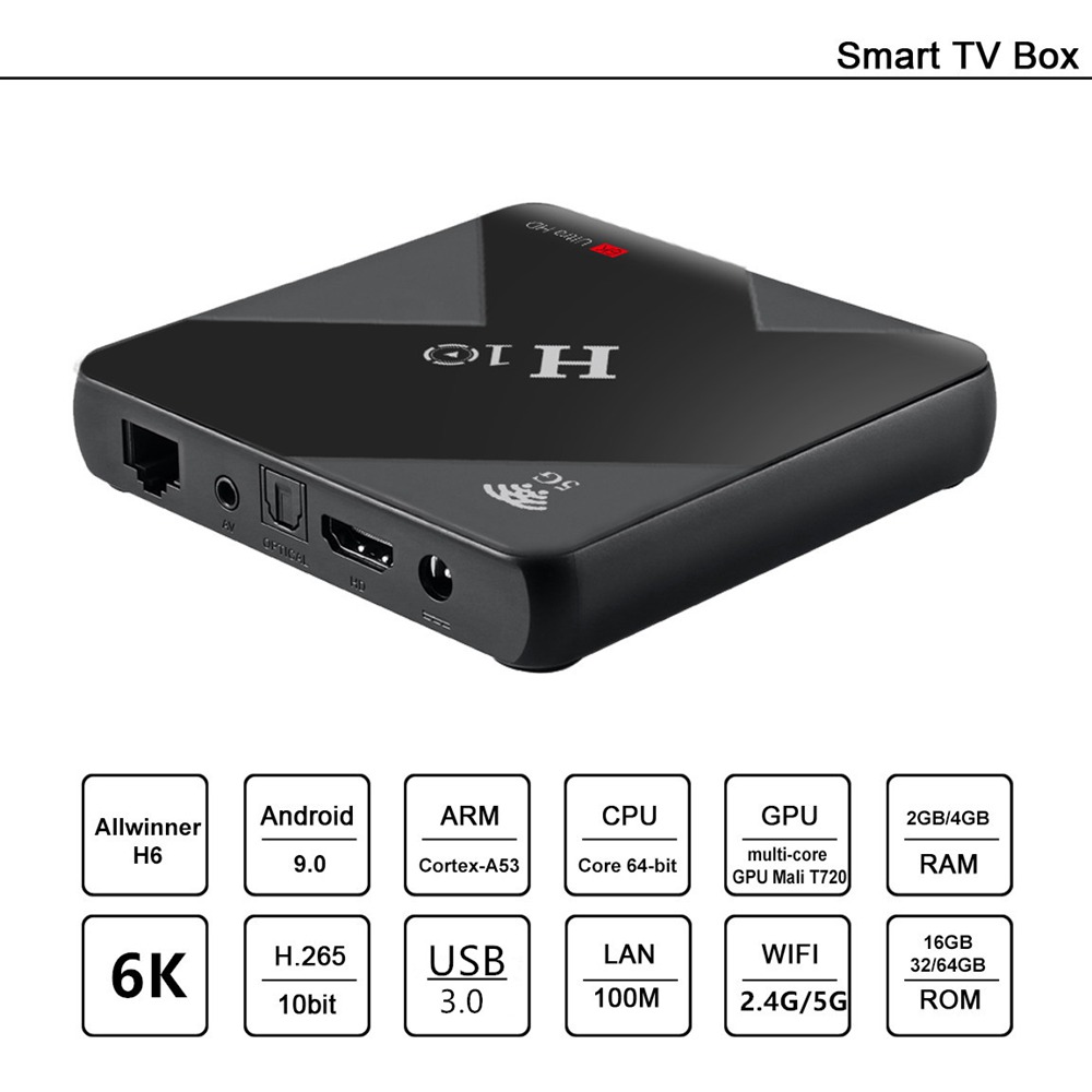 H10 TV Box Android9.0 Allwinner H6 4GB/64GB 2.4G+5G WIFI USB3.0