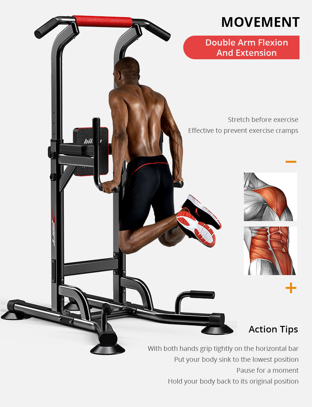 Multi-Function Adjustable Height Single Parallel Bars Black