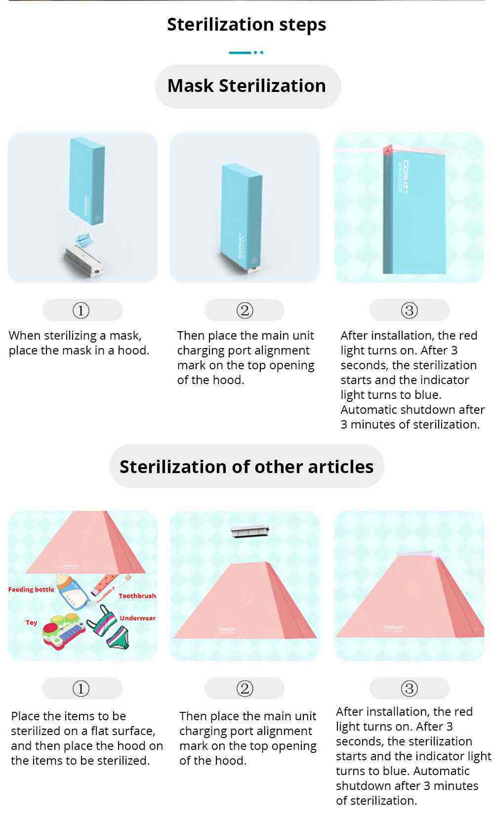 CORUZY Portable Disinfection Box Efficient UV Sterilization Pink