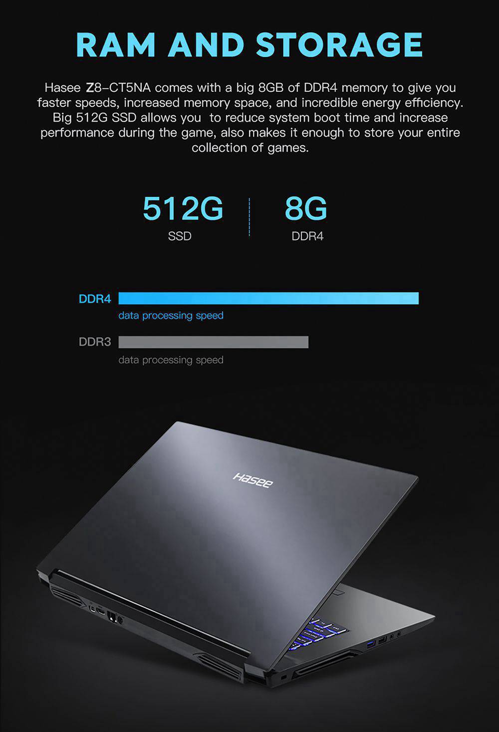 Hasee Z8-CT5NA Gaming Laptop 15.6" i5-9300H 8GB 512GB Black