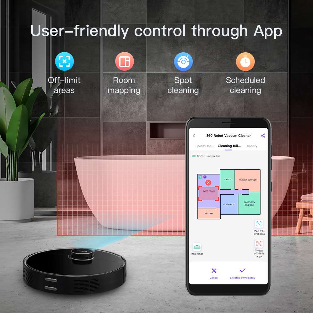 360 Smart Robot Vacuum Cleaner S7 Pro 2200Pa Suction Black