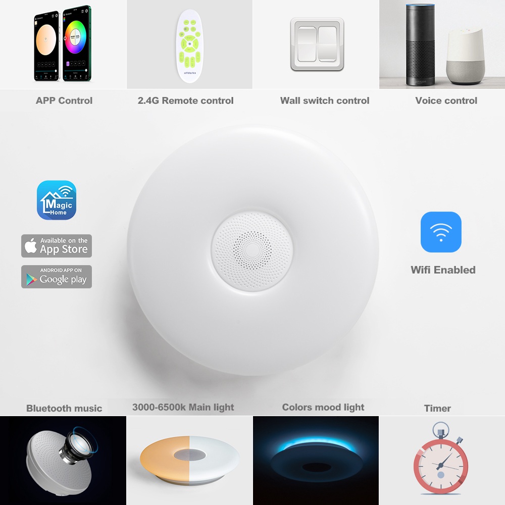 OFFDARKS Smart Ceiling Light WIFI Voice Control Bluetooth Speaker APP