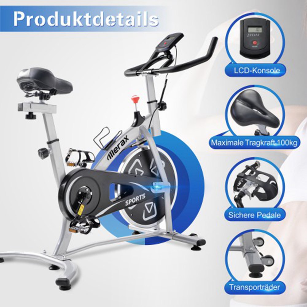 Merax Exercise Bike LCD Console Adjustable Seat Handlebar Black Silver