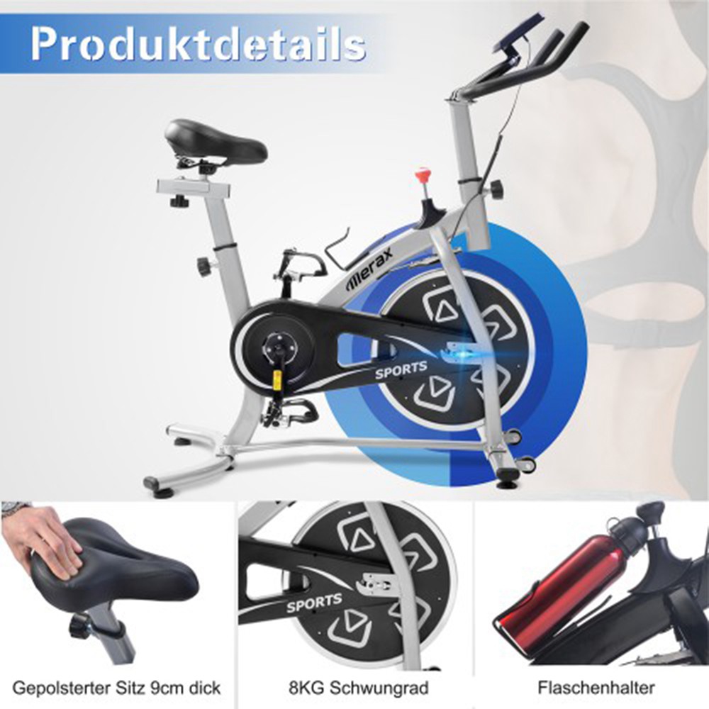 Merax Exercise Bike LCD Console Adjustable Seat Handlebar Black Silver