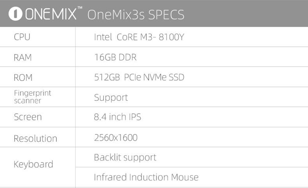 One Netbook One Mix 3S Yoga Pocket Laptop M3-8100Y 8GB 256GB Black