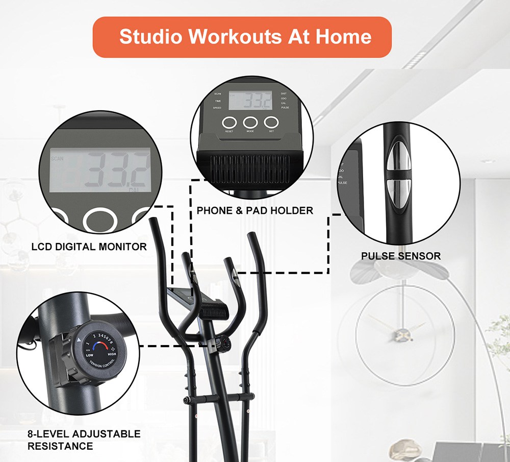 BTM Cross Portable Trainer Elliptical with LCD Display Black