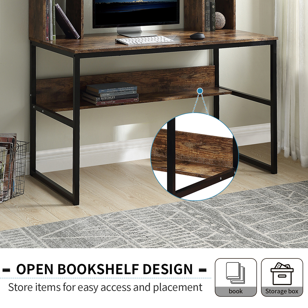 Home Office Computer Desk 3-layer Storage Cabinet Design Brown