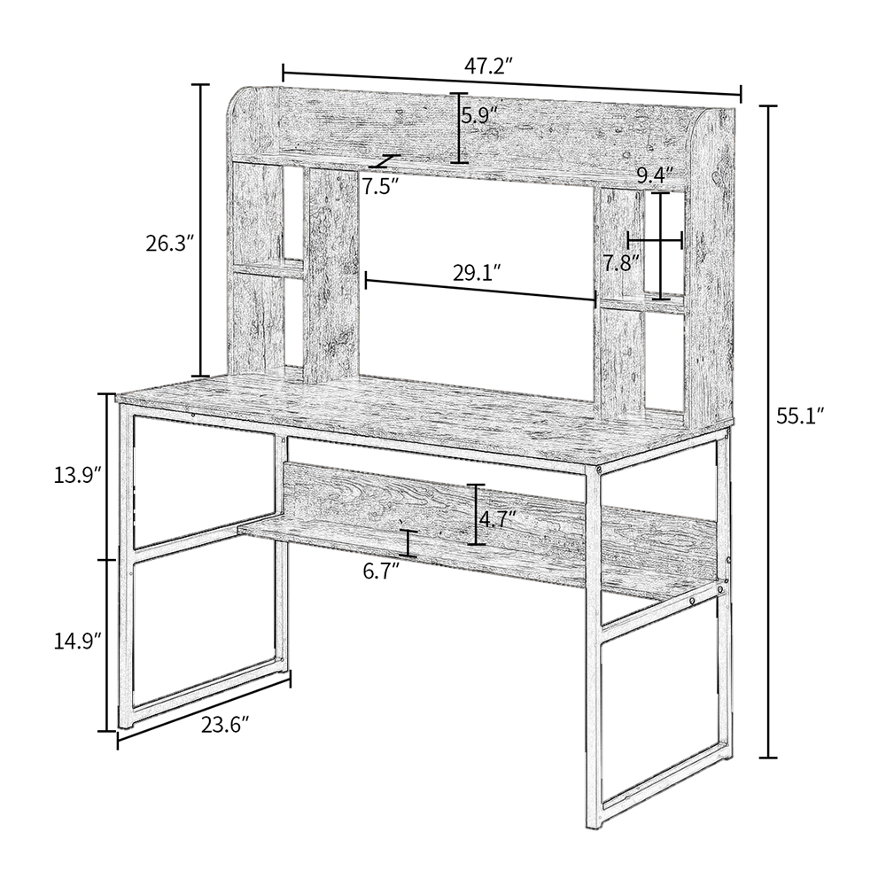 Home Office Computer Desk 3-layer Storage Cabinet Design Brown