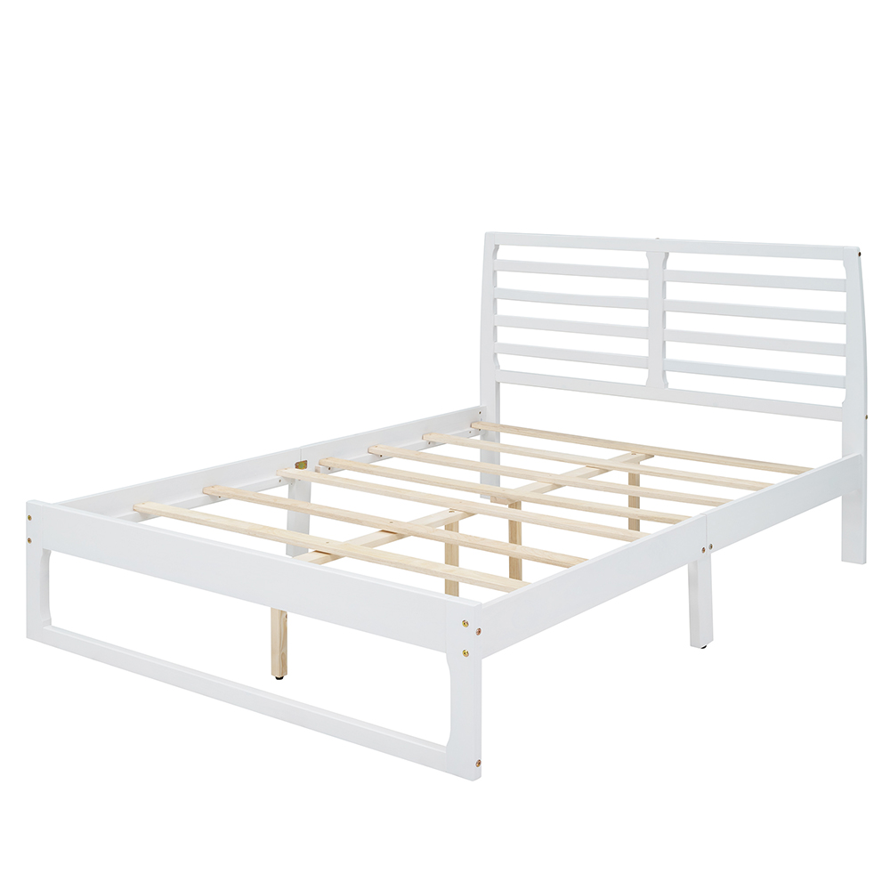 Full Size Wooden Bed Frame Simple Modern Design White