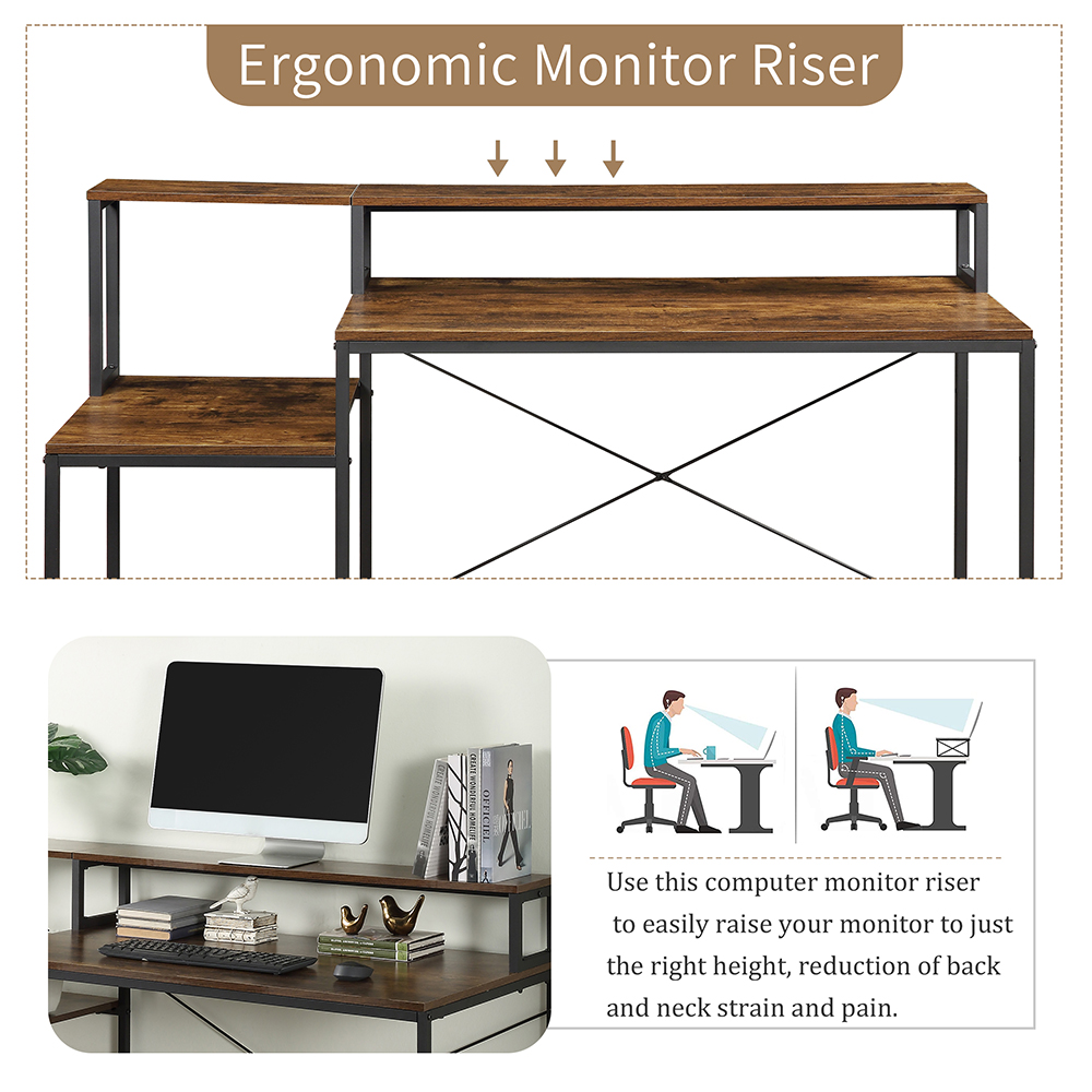 Home Office 59" Computer Desk with Three-layer Shelf Tiger
