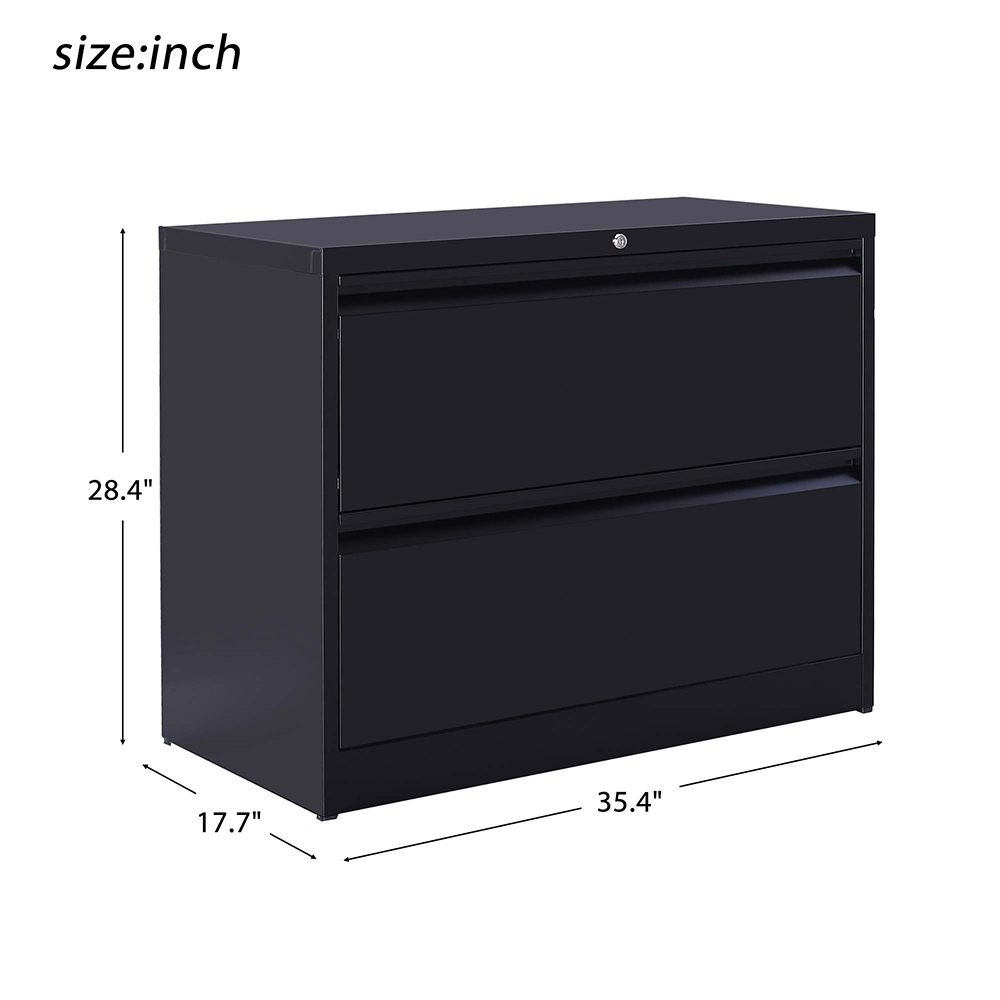 Home Office Metal Lateral File Cabinet with 2 Drawers Black