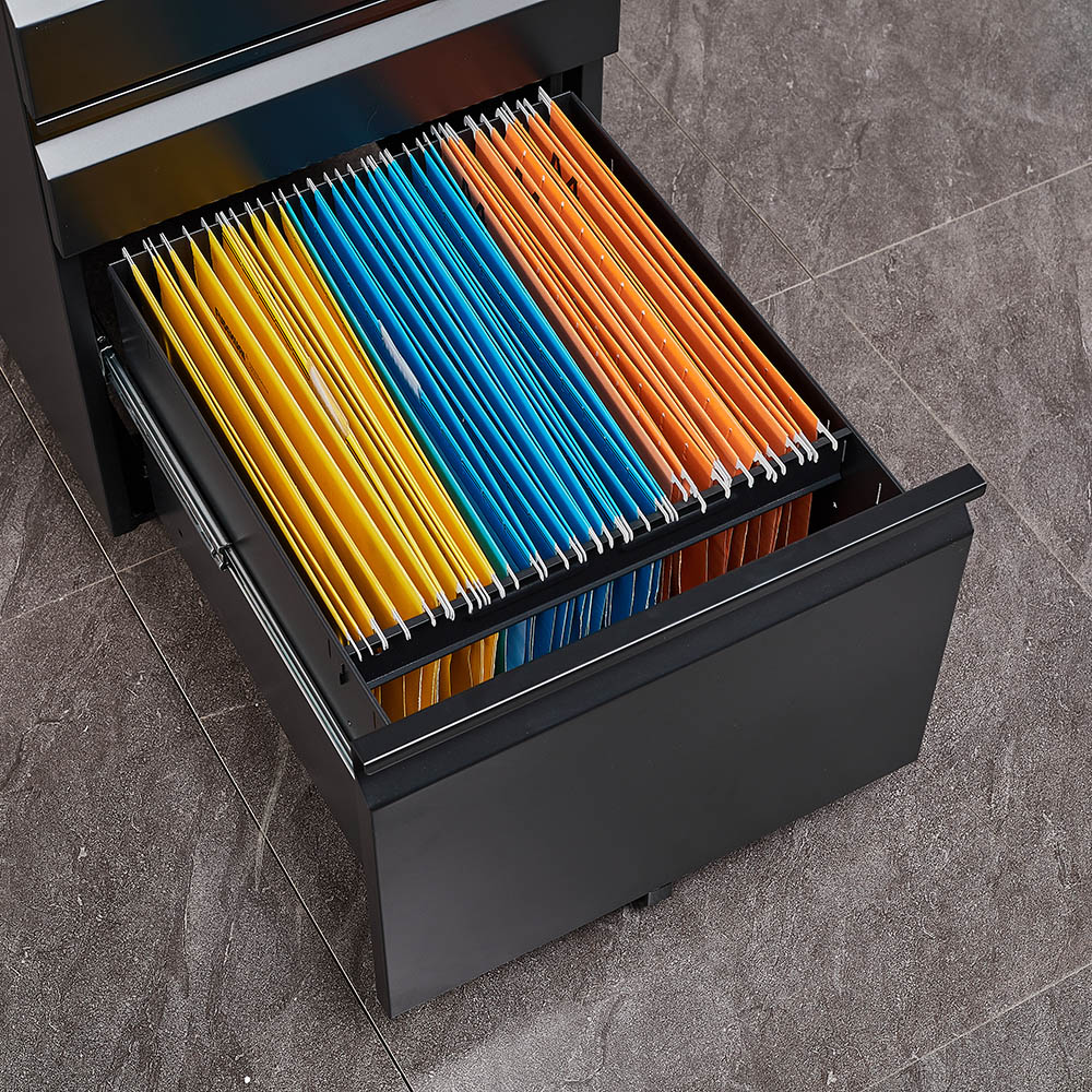Home Office Steel Removable File Cabinet with 3 Drawers Black