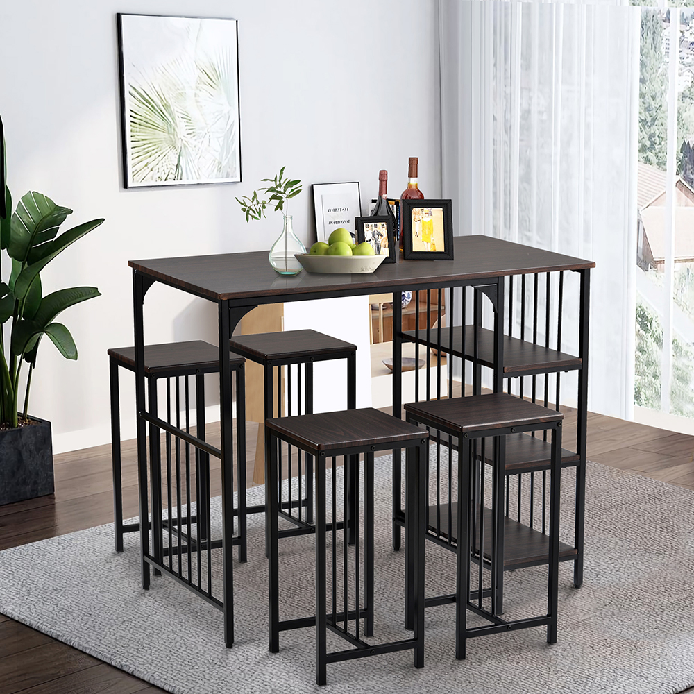 TOPMAX 5 Piece Bar Table Set with 4 Stools Espresso