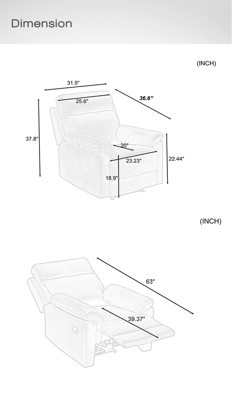 Polyester Recliner with Backrest and Armrest Grey