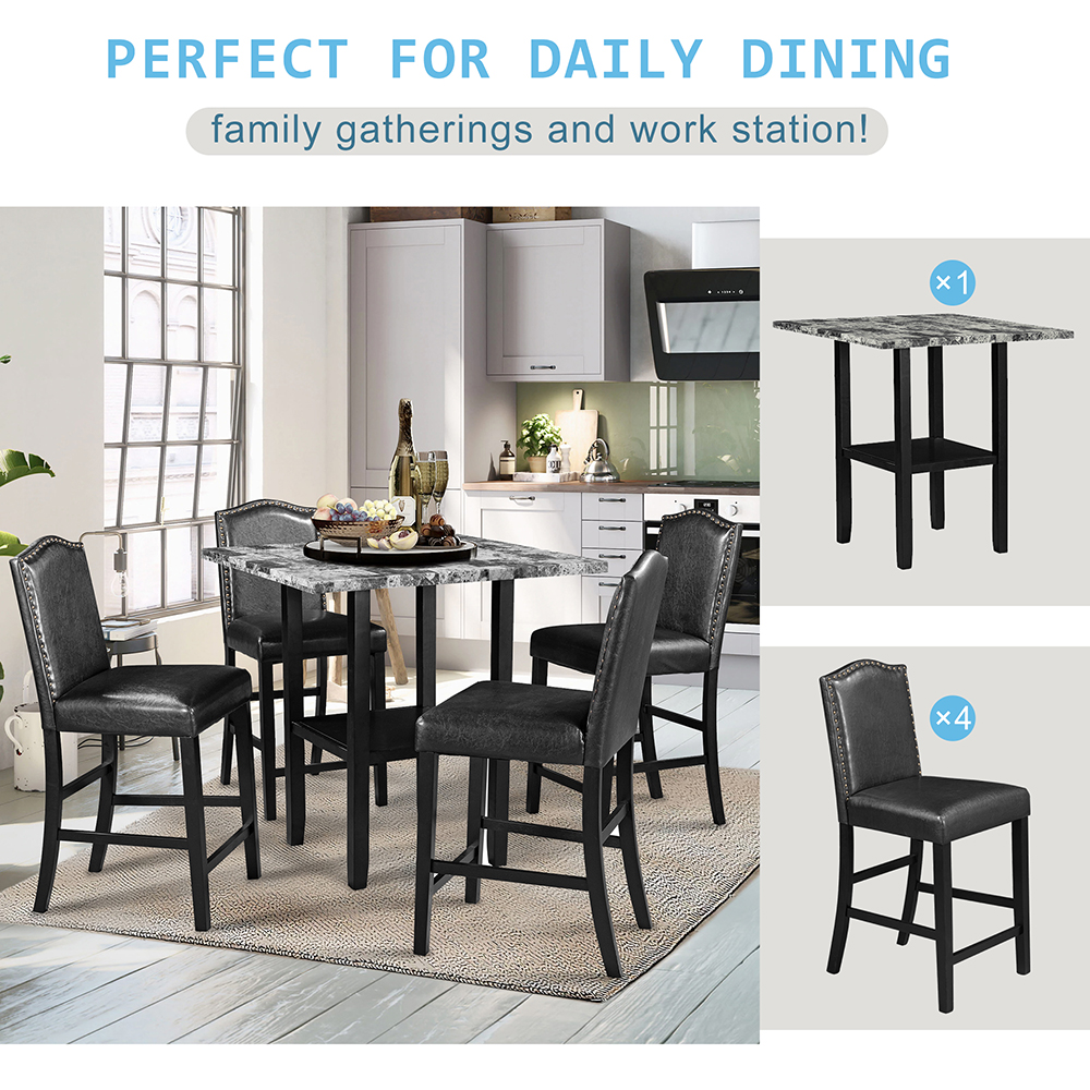 TOPMAX 5 Dining Table Set with 4 Black Chairs
