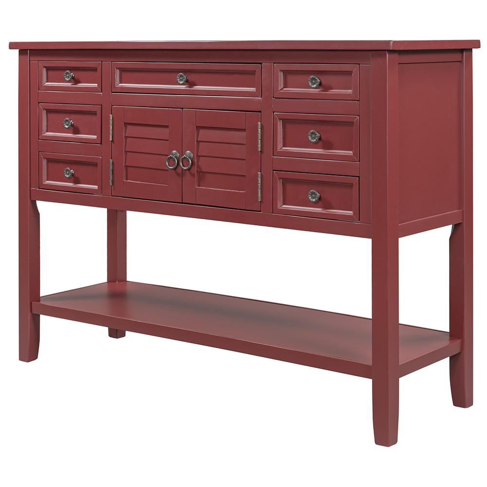 U-STYLE 45'' Modern Console Table with 7 Drawers Red