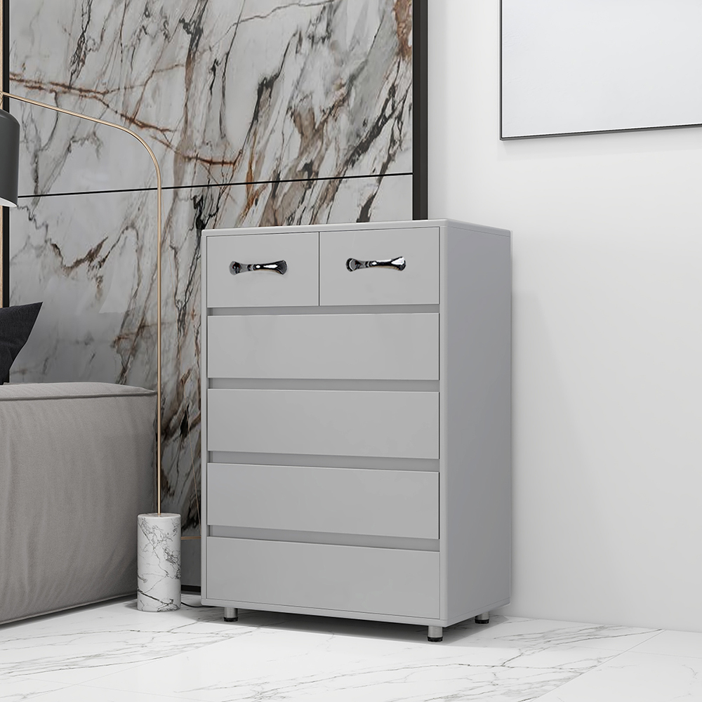 MDF Waterproof Storage Cabinet with 6 Drawers of Different Sizes Grey