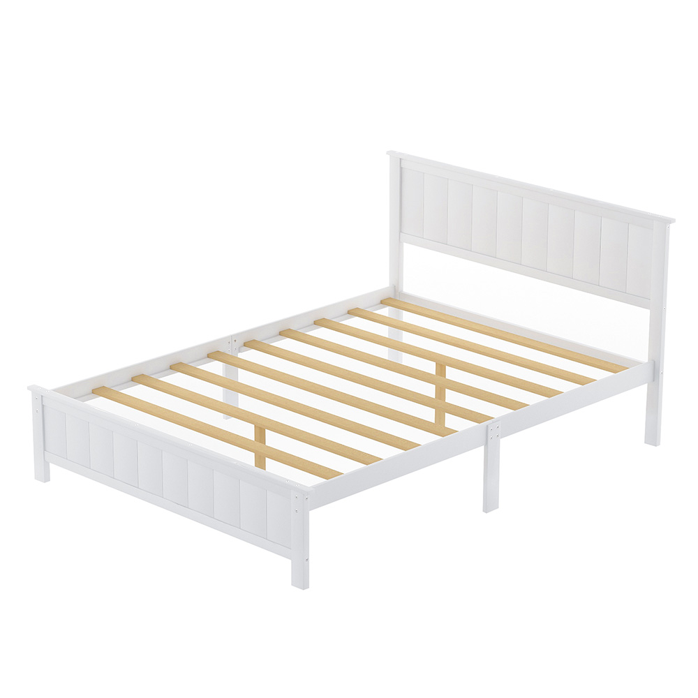 Full Size Wooden Platform Bed Frame with Headboard White
