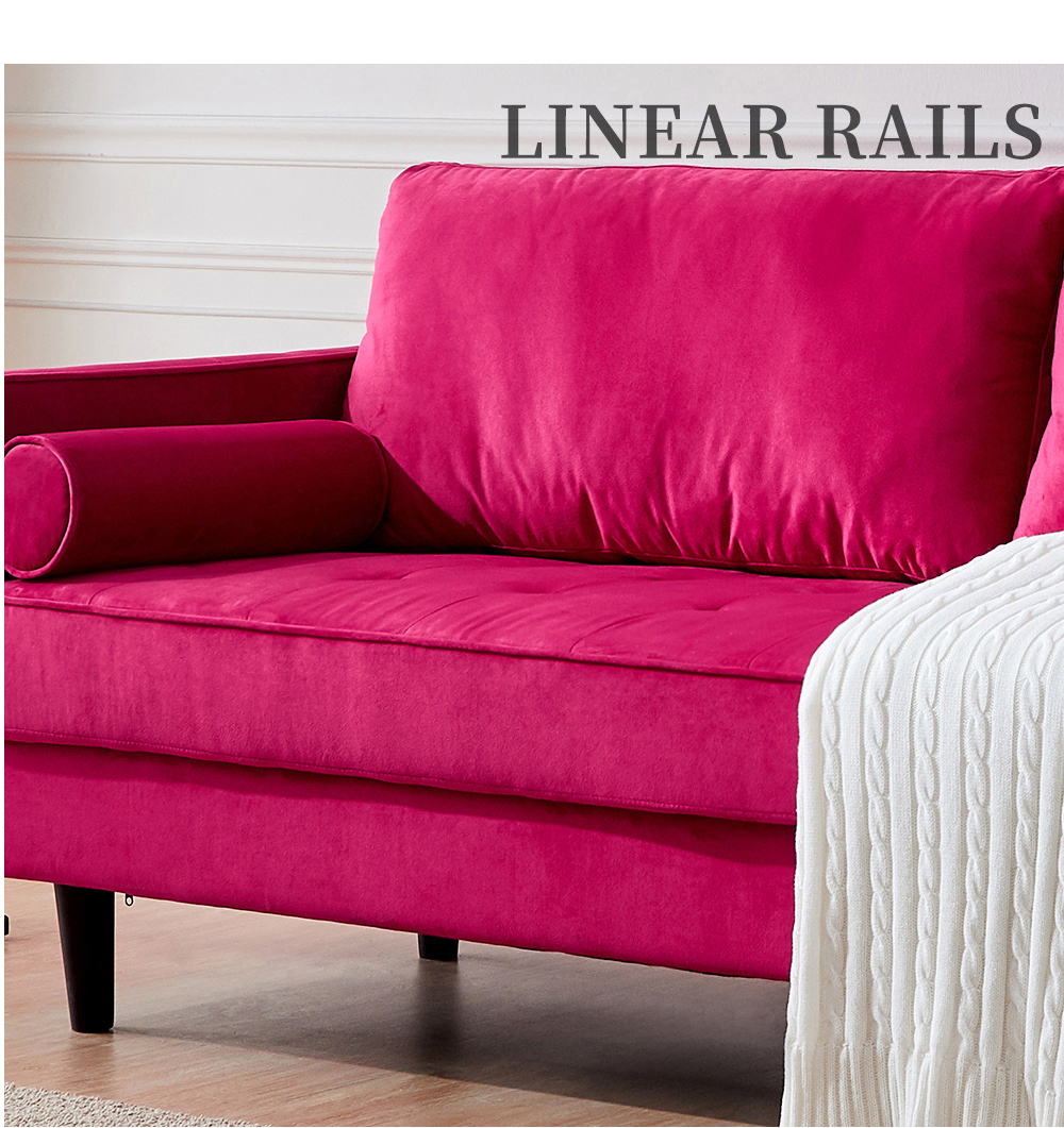 75.6" 3-Seat Velvet Fabric Upholstered Sofa with Solid Wood Legs Red