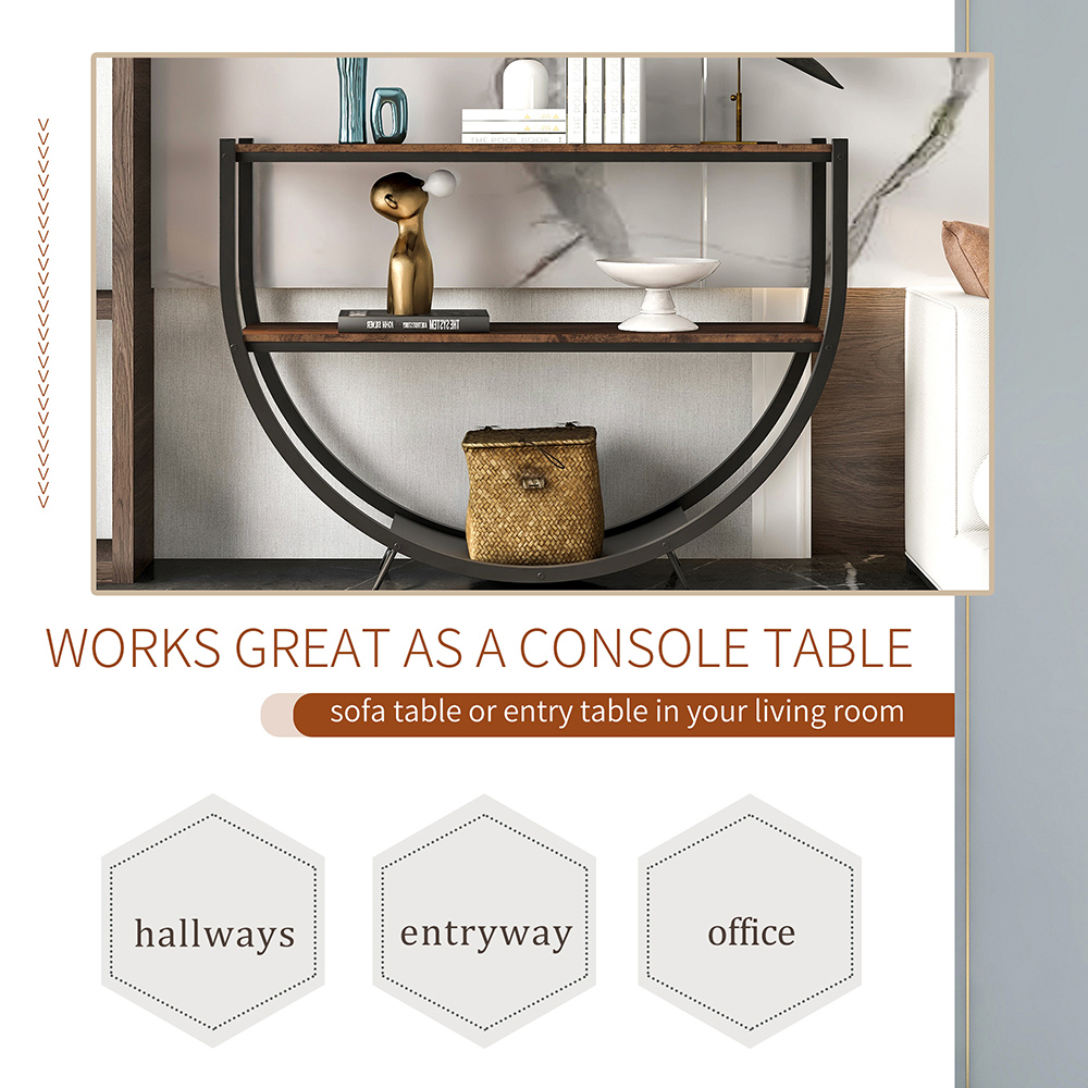 TREXM 48" Rustic Industrial Style Semicircle Console Table Dark Brown