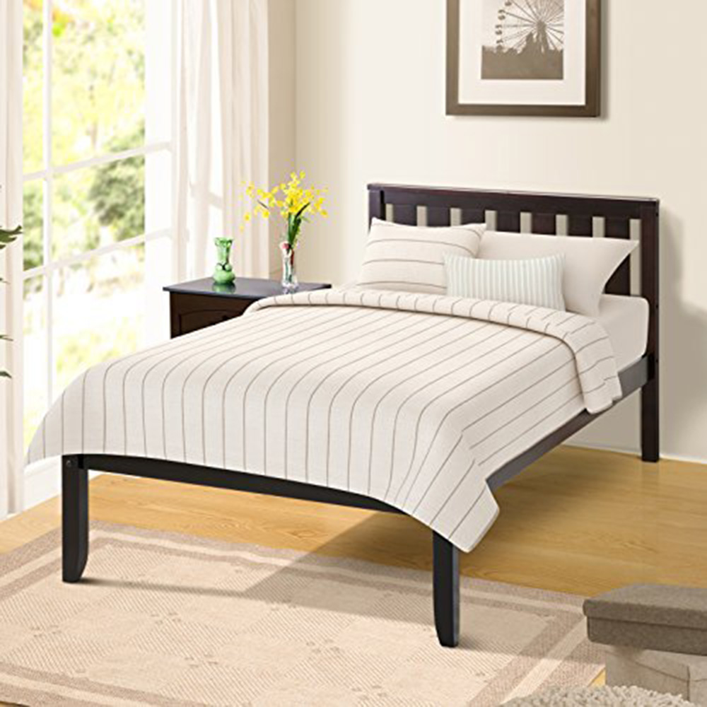 Twin Size Wooden Platform Bed Frame with Headboard Espresso