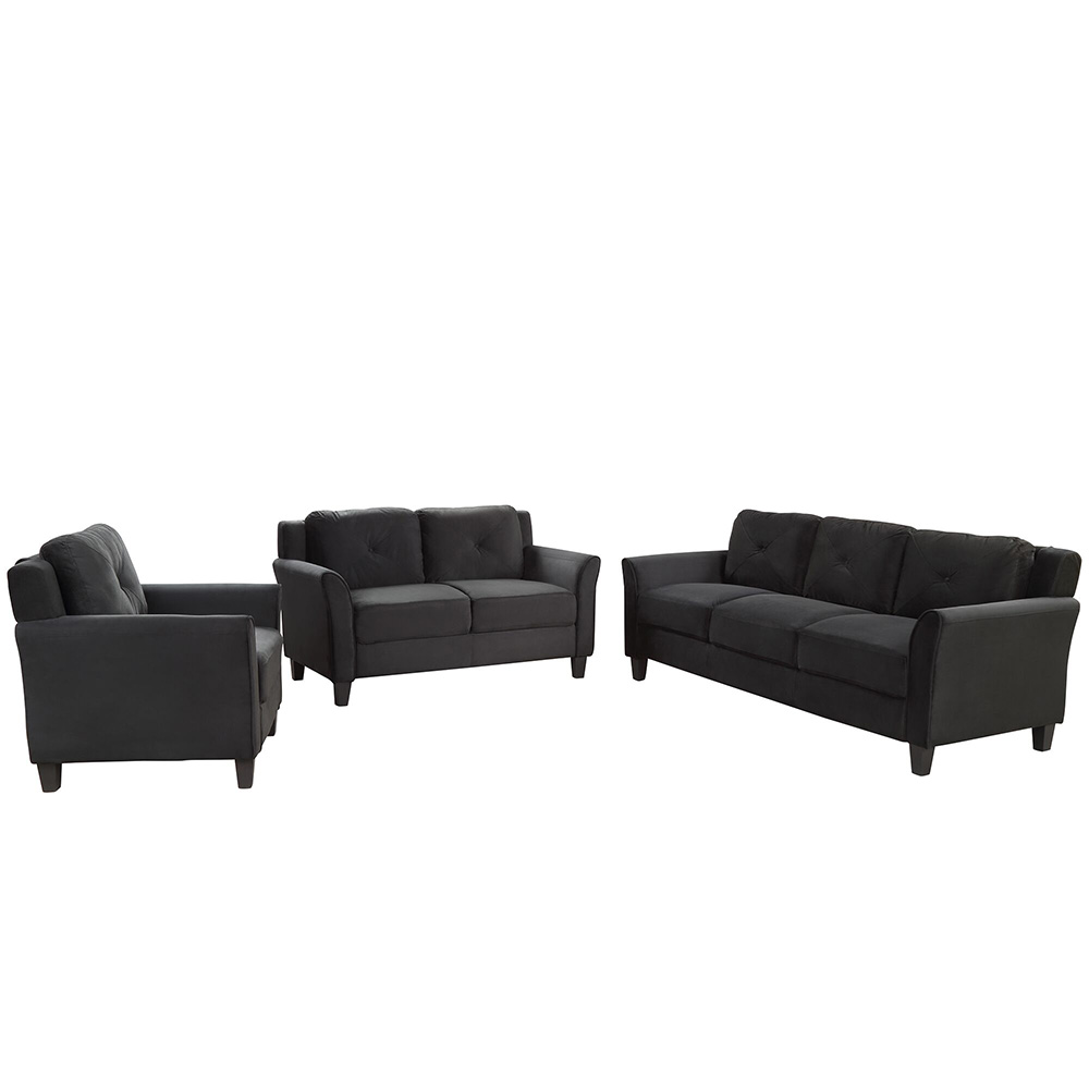 U-STYLE 3+2+1-Seat Polyester Blend Sofa Set Black