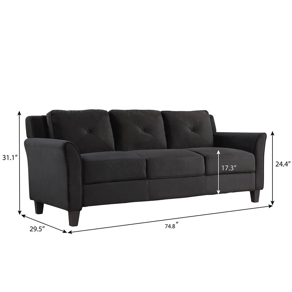 U-STYLE 3+2+1-Seat Polyester Blend Sofa Set Black