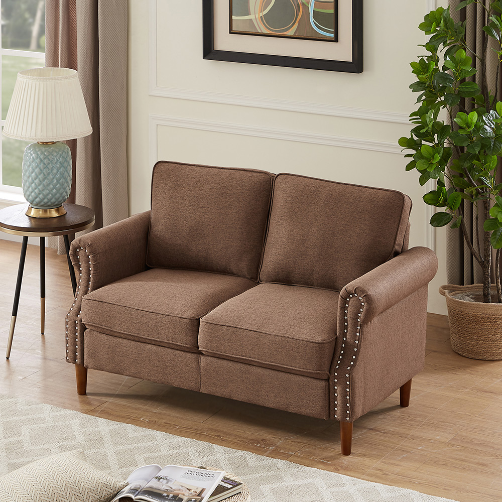 2+3-Seat Linen Upholstered Sofa Set with Wooden Frame Brown