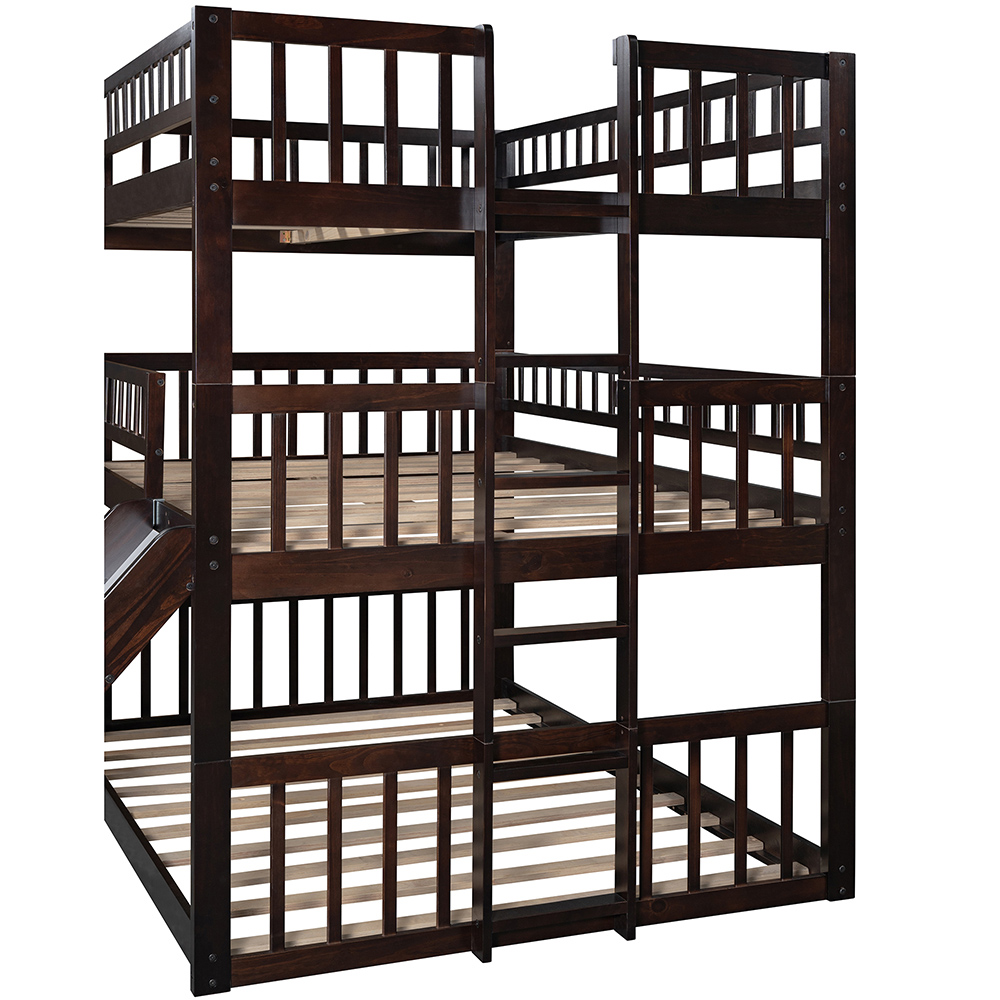 Full-Over-Full-Over-Ful Size Triple Bed Frame with Slide Espresso
