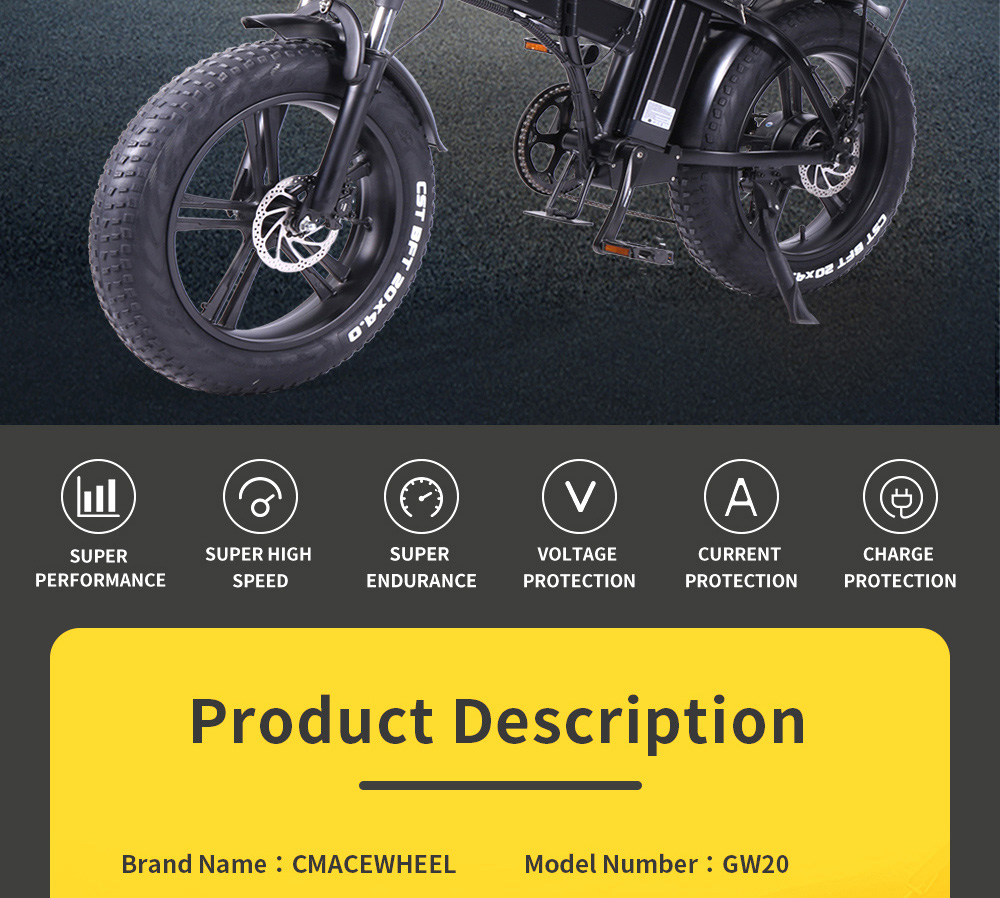 CMACEWHEEL GW20 Fat Tire Folding Electric Moped Bike Black