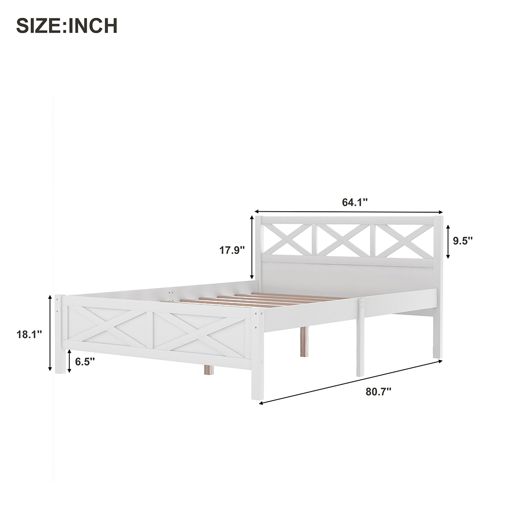 Queen Size Wooden Platform Bed Frame with High Legs White
