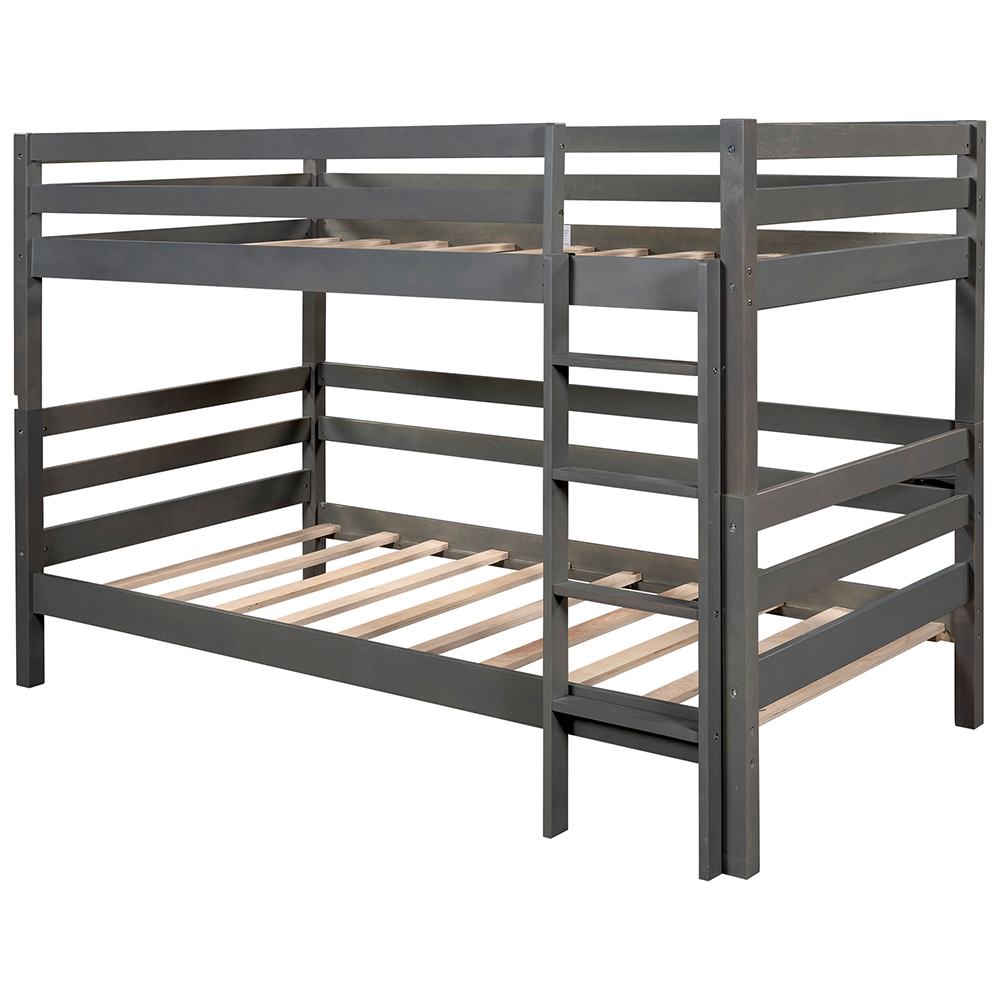 Twin-Over-Twin Size Splittable Bunk Bed Frame with Ladder Gray