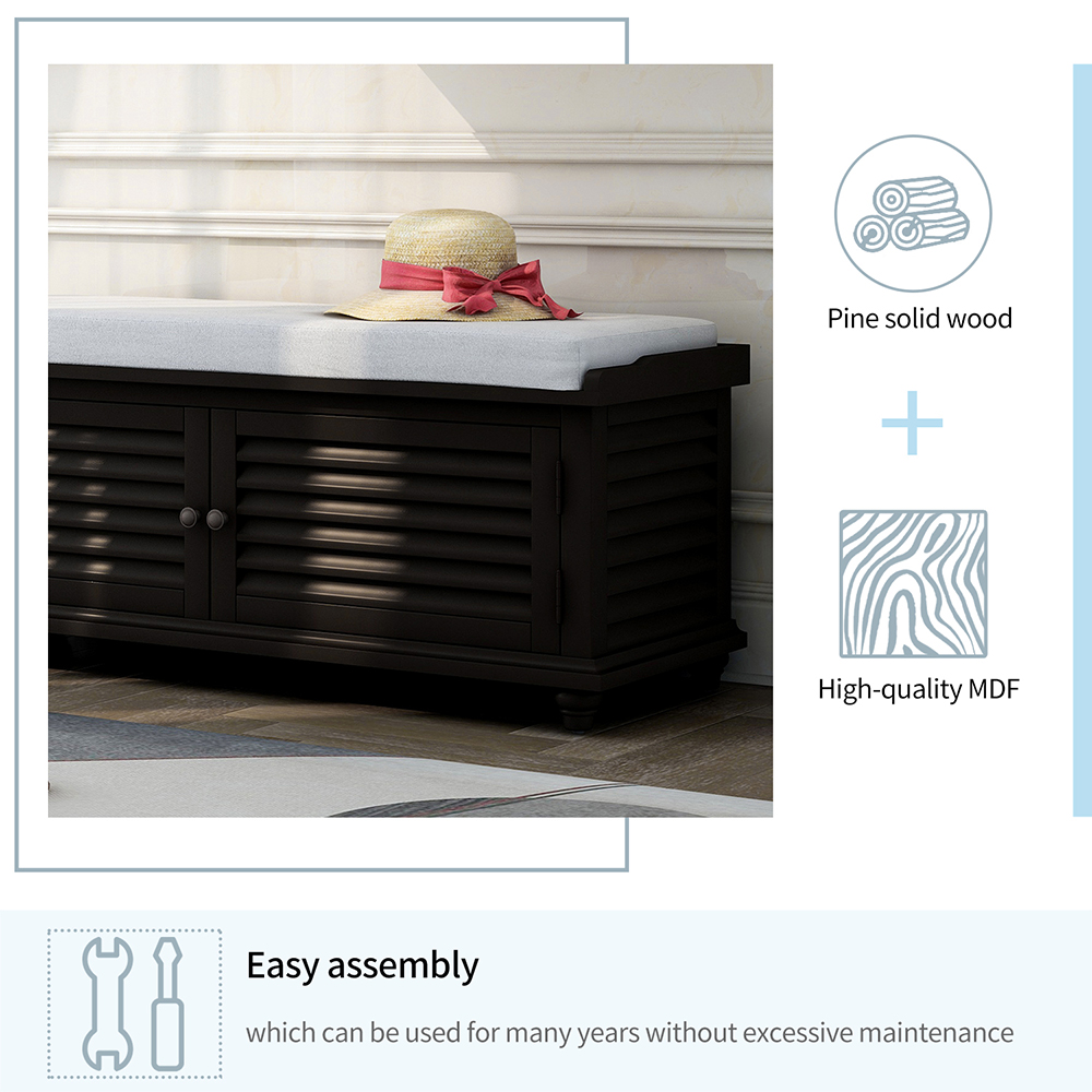TREXM 43.4" Louver Design Upholstered Storage Bench Black