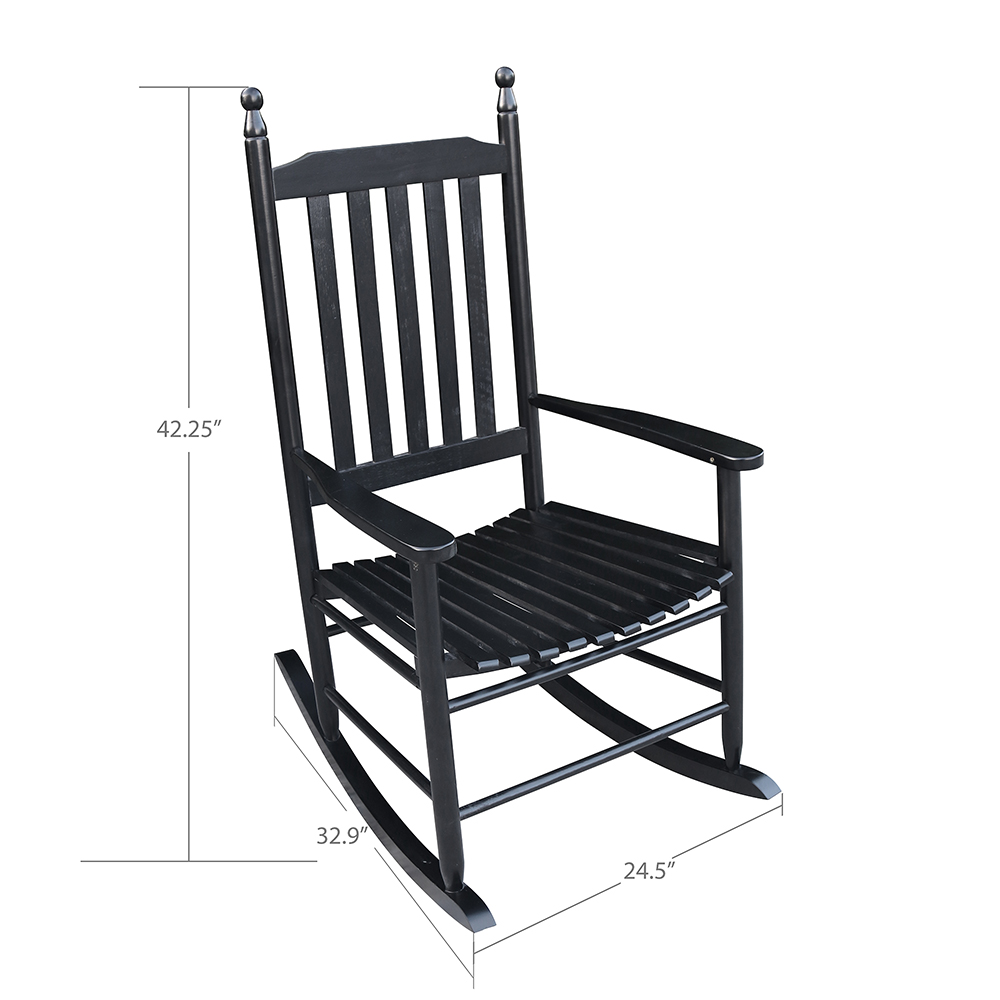 Wooden Rocking Chair with Armrests and Slats Support Black
