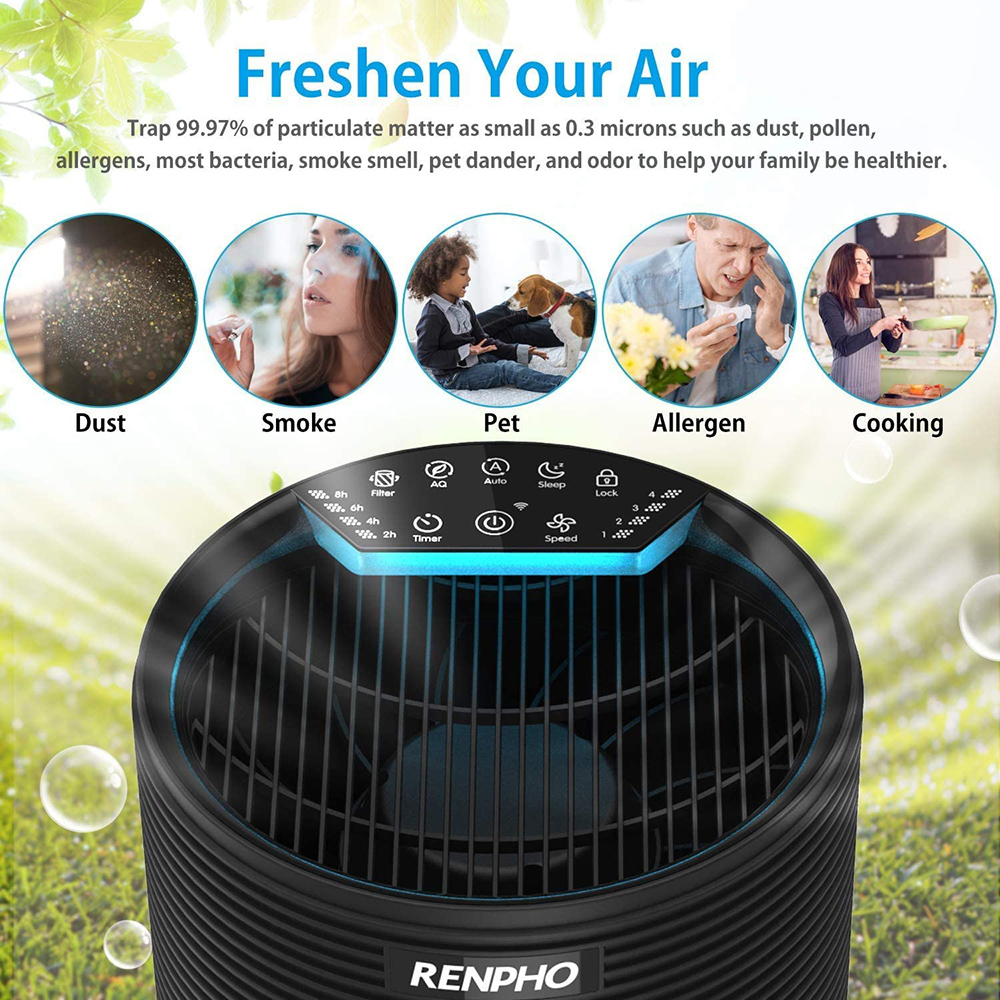 RENPHO Air Purifier with HEPA Filter, Efficiency 99.97% Black