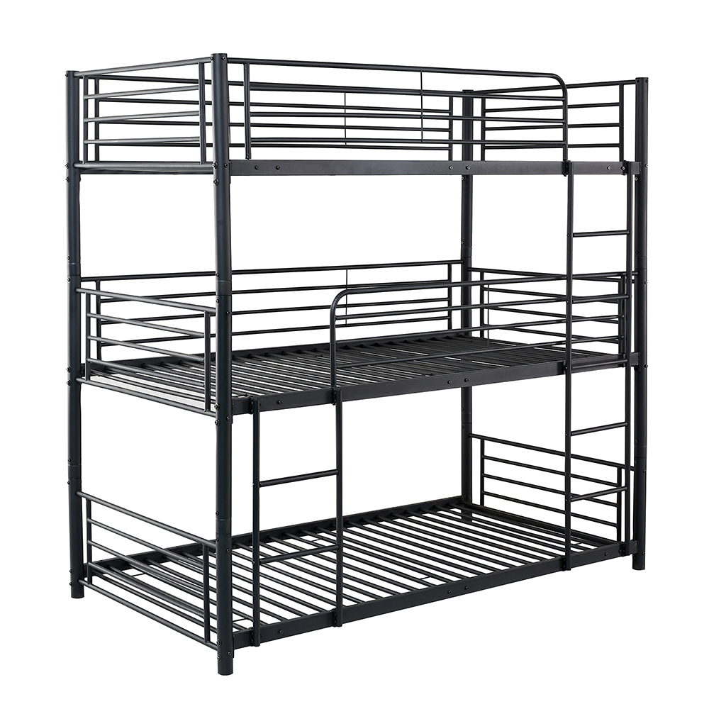 Twin-Twin-Twin Size Triple Bed Frame with Ladders Black