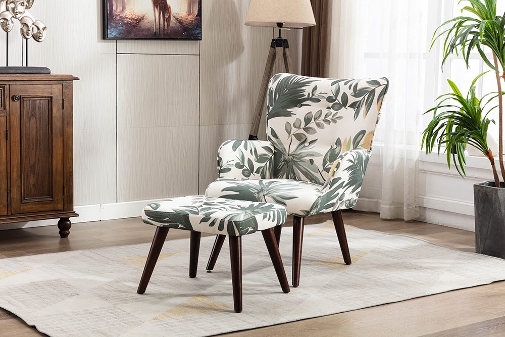 Canyon Vista Modern Style Linen Sofa Chair with Ottoman Green