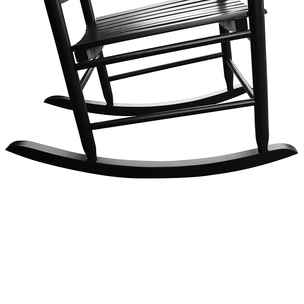 Wooden Rocking Chair with Armrests and Slats Support Black