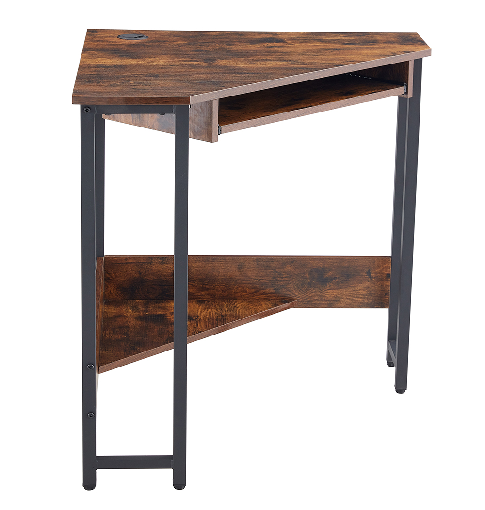 28.3" Triangle Computer Table with Keyboard Tray Brown