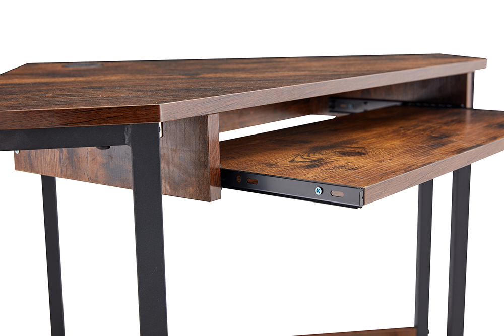 28.3" Triangle Computer Table with Keyboard Tray Brown