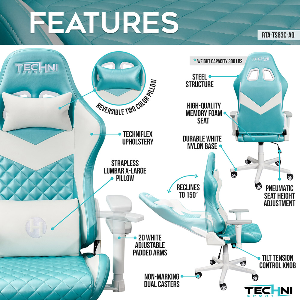 Techni Home Office PU Leather Gaming Chair White + Blue