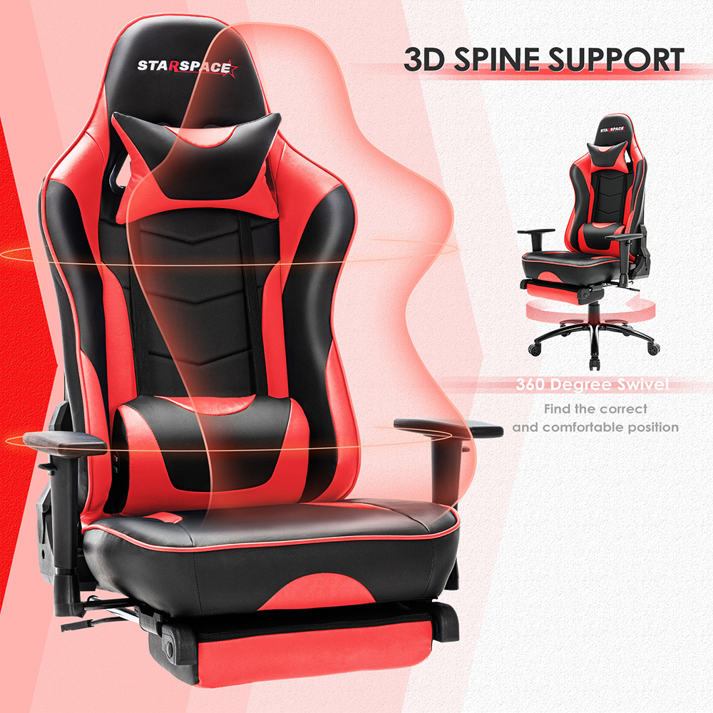 STARSPACE PU Leather Rotatable Massage Gaming Chair Red