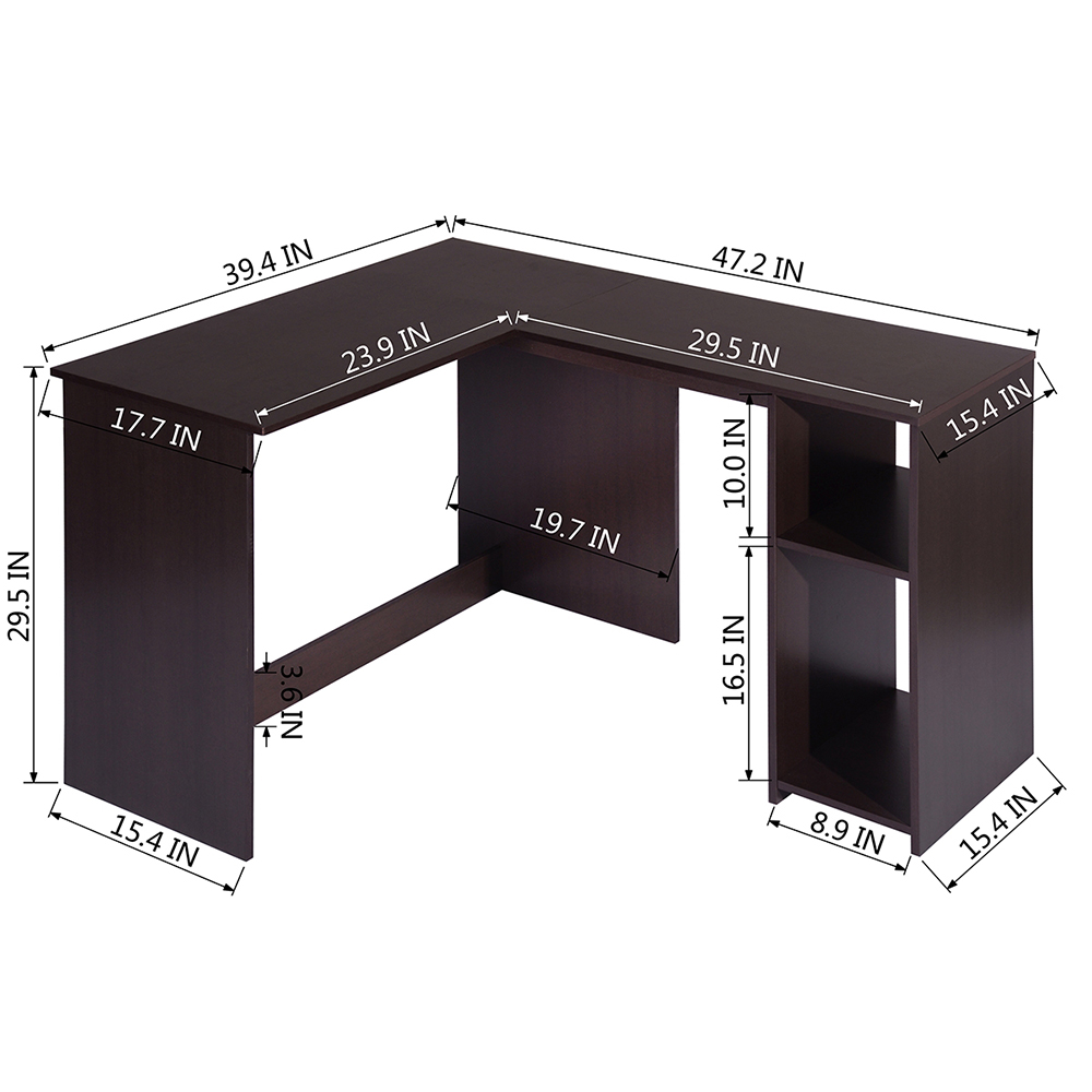 Home Office L-Shaped Corner Computer Desk Dark Brown