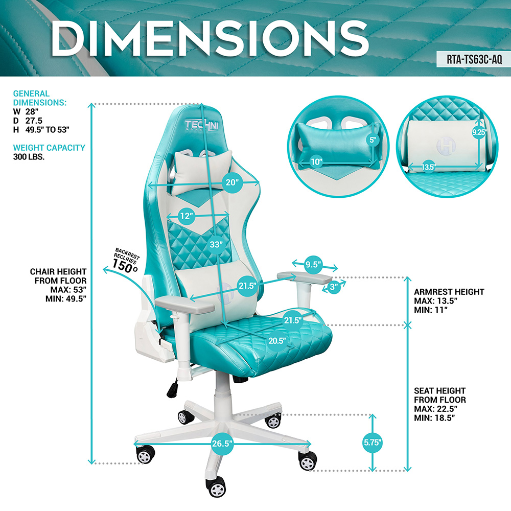 Techni Home Office PU Leather Gaming Chair White + Blue