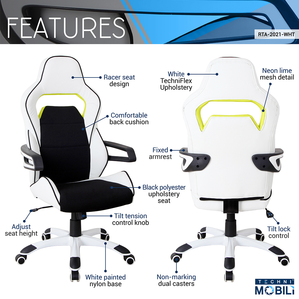 Techni Home Office Adjustable Rotatable Gaming Chair Black + White