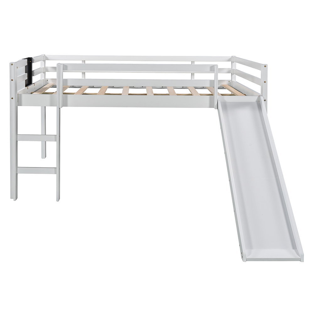 Full-Size Loft Bed Frame with Slide, Chalkboard White