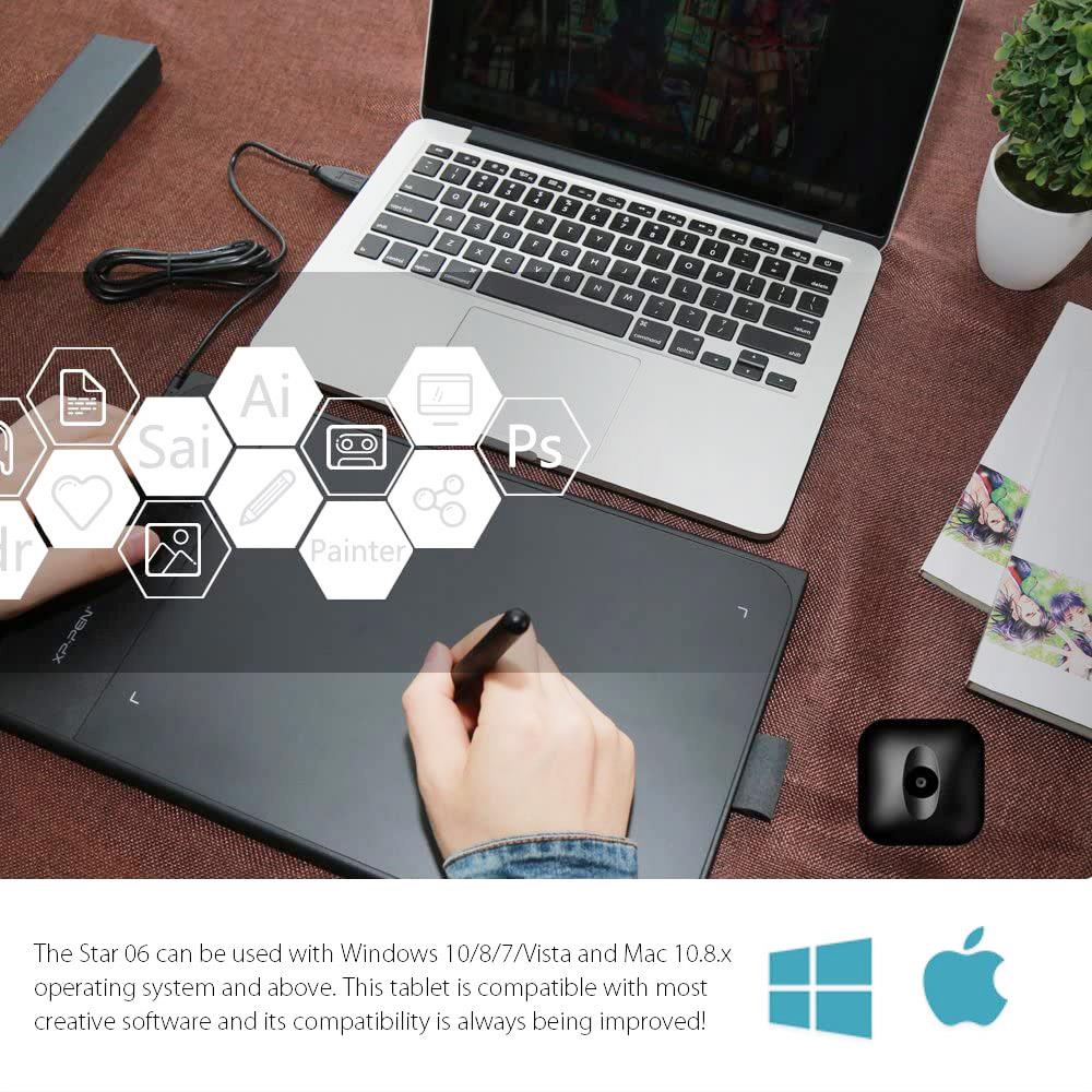 XP-Pen Star 06 Graphic Tablet with 10 x 6 Inch Work Surface Black