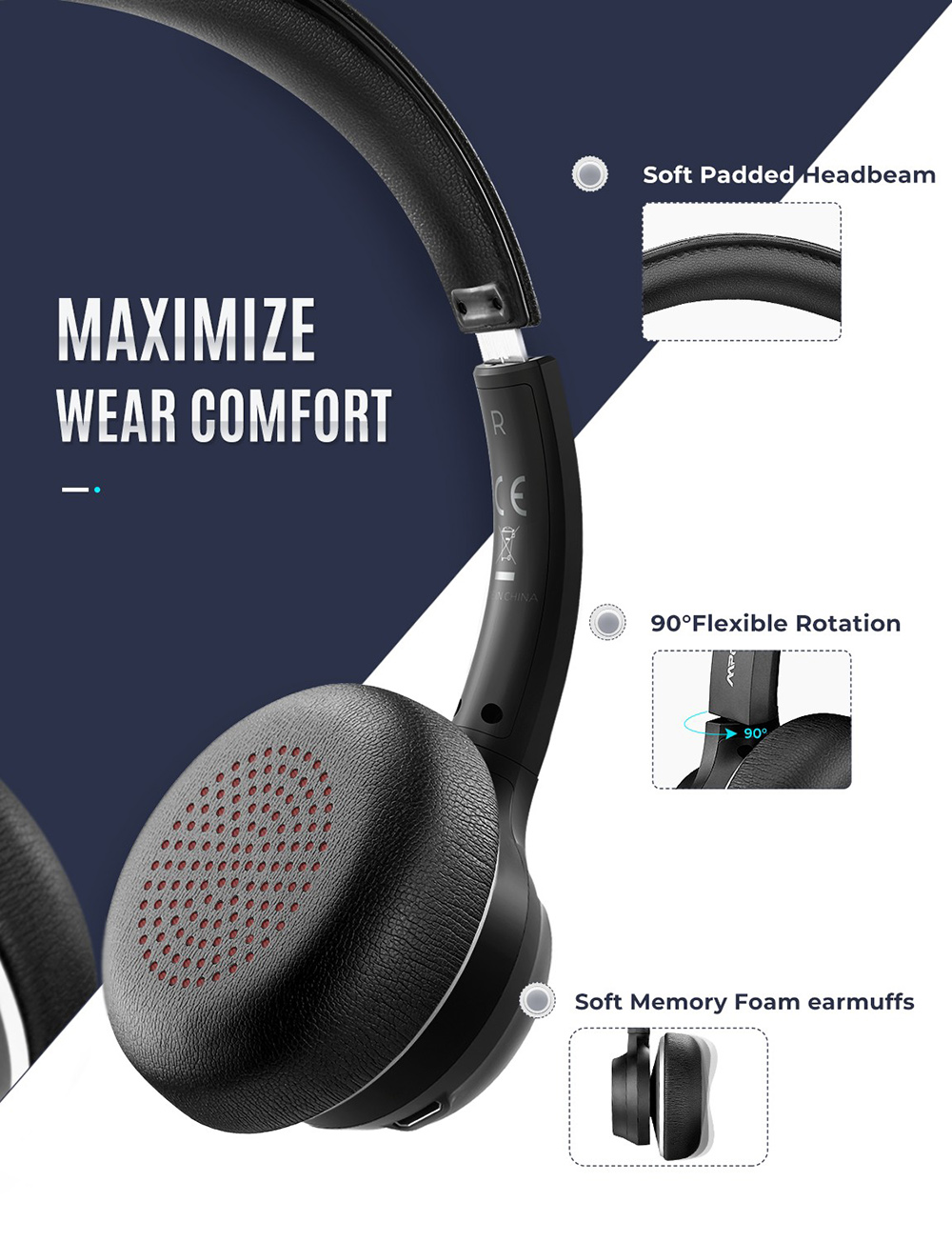 Mpow HC5 Bluetooth Headset with Dual MIC